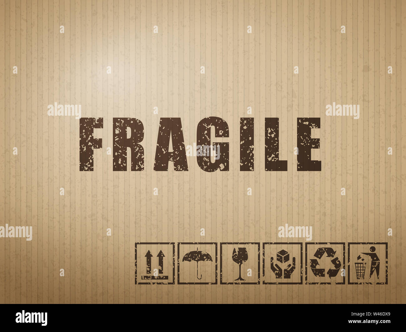 Fragile symbols on cardboard paper background. Vector illustration ...