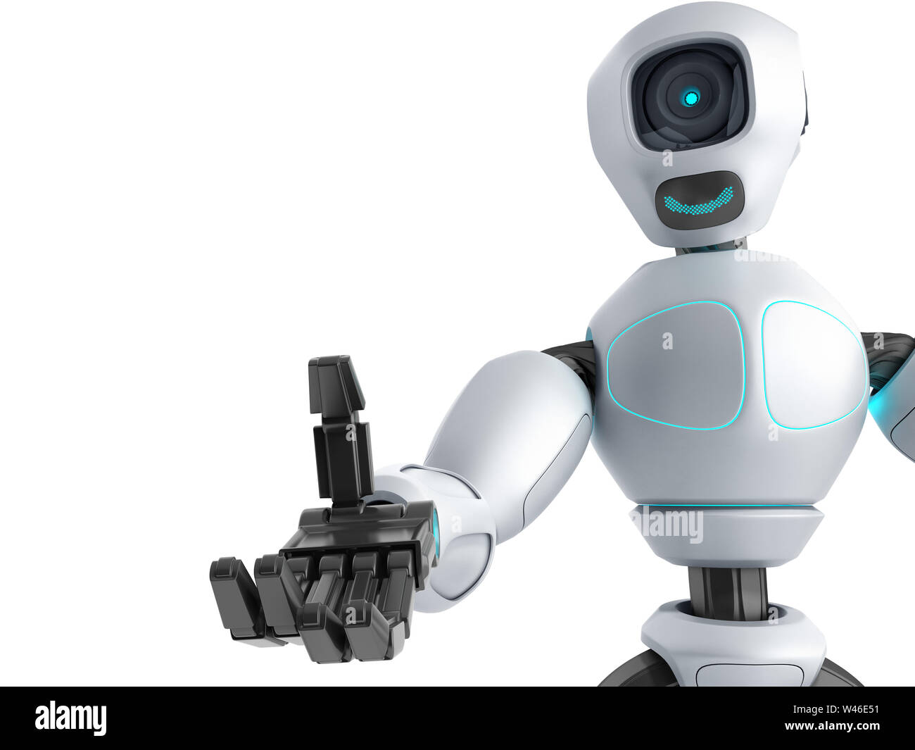 modern concept of product presentation robot ready to insert an object ...