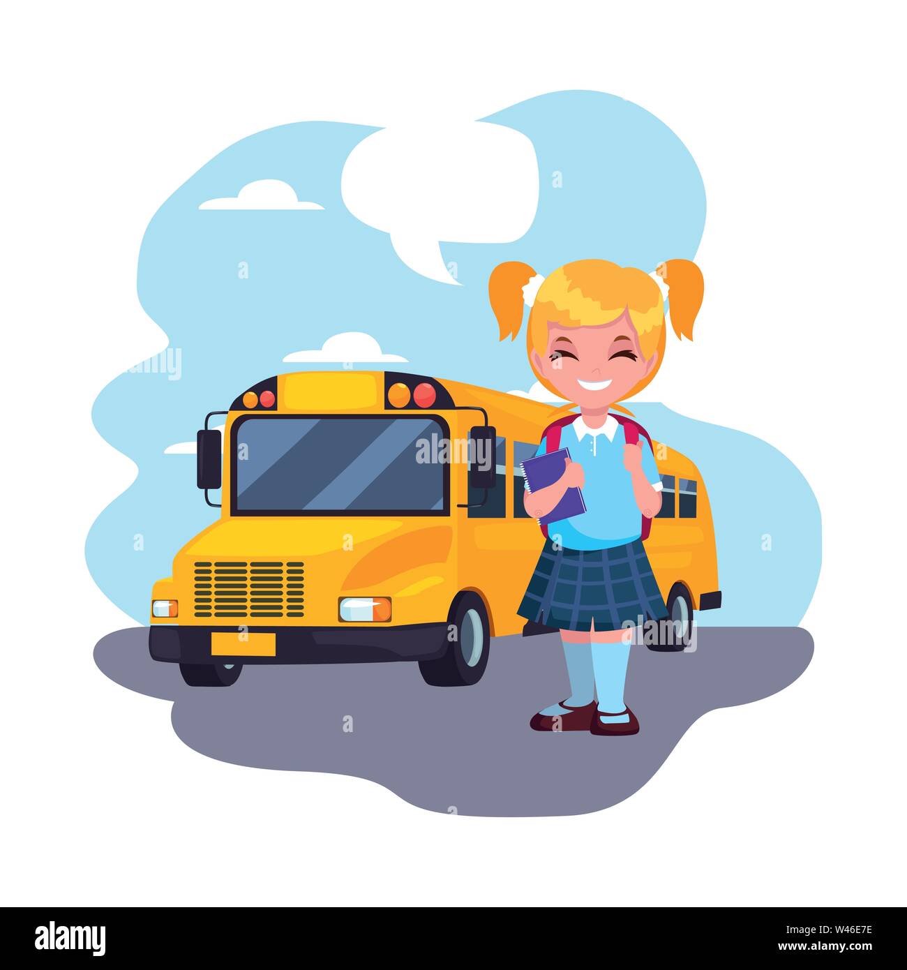 student girl with bus back to school vector illustration Stock Vector ...