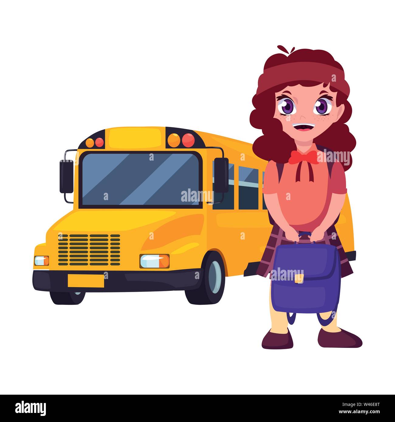 student girl with bus back to school vector illustration Stock Vector ...