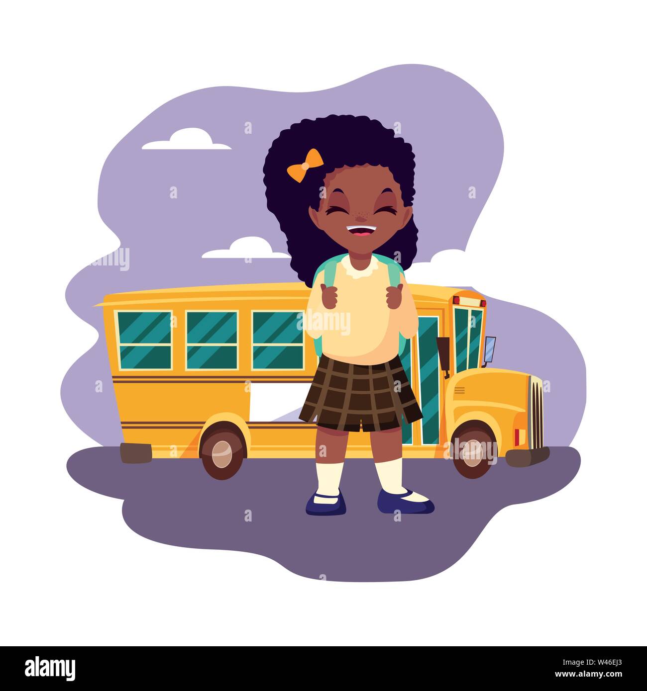 student girl with bus back to school vector illustration Stock Vector ...