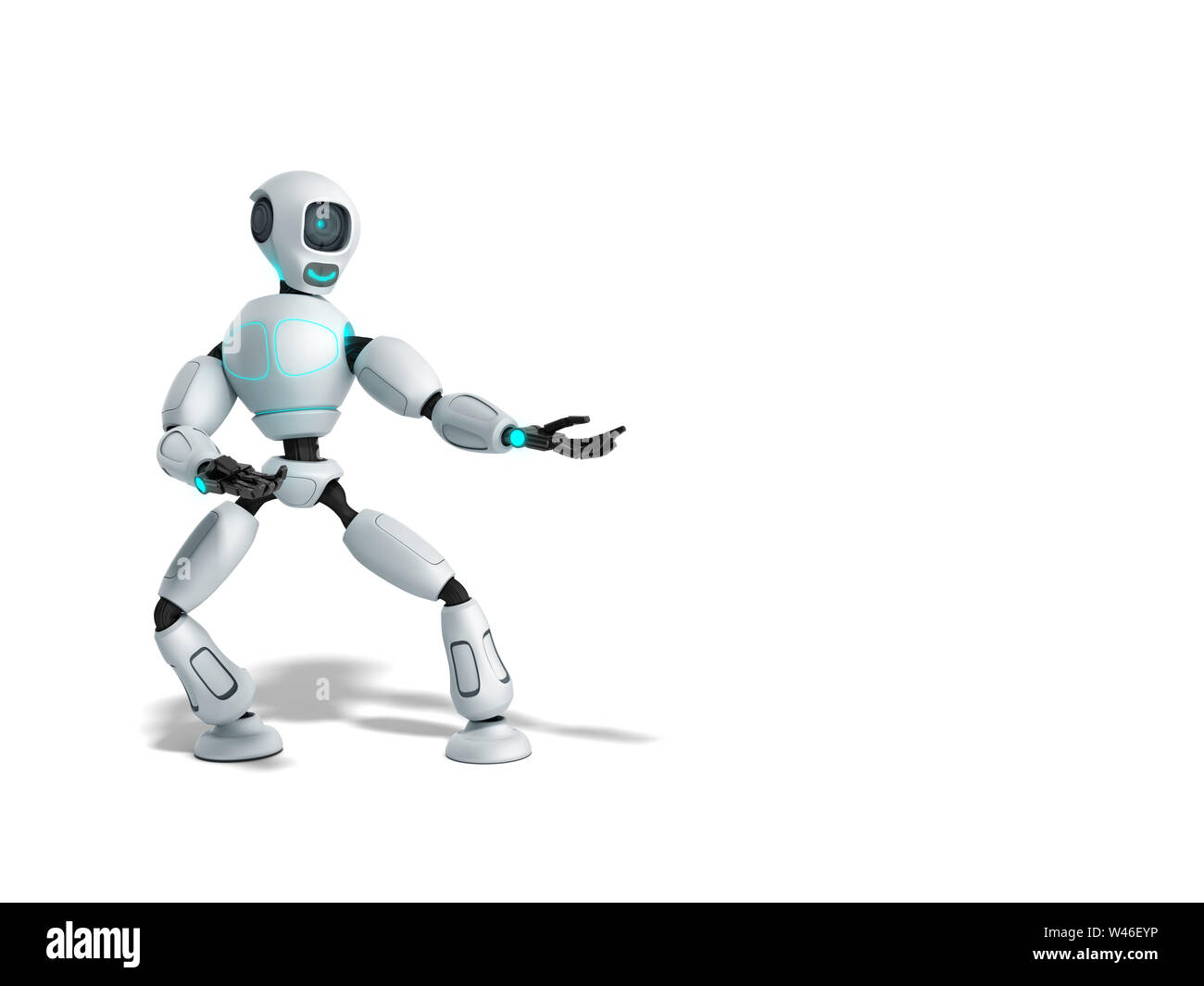 modern concept of product presentation robot points to a thing standing ...