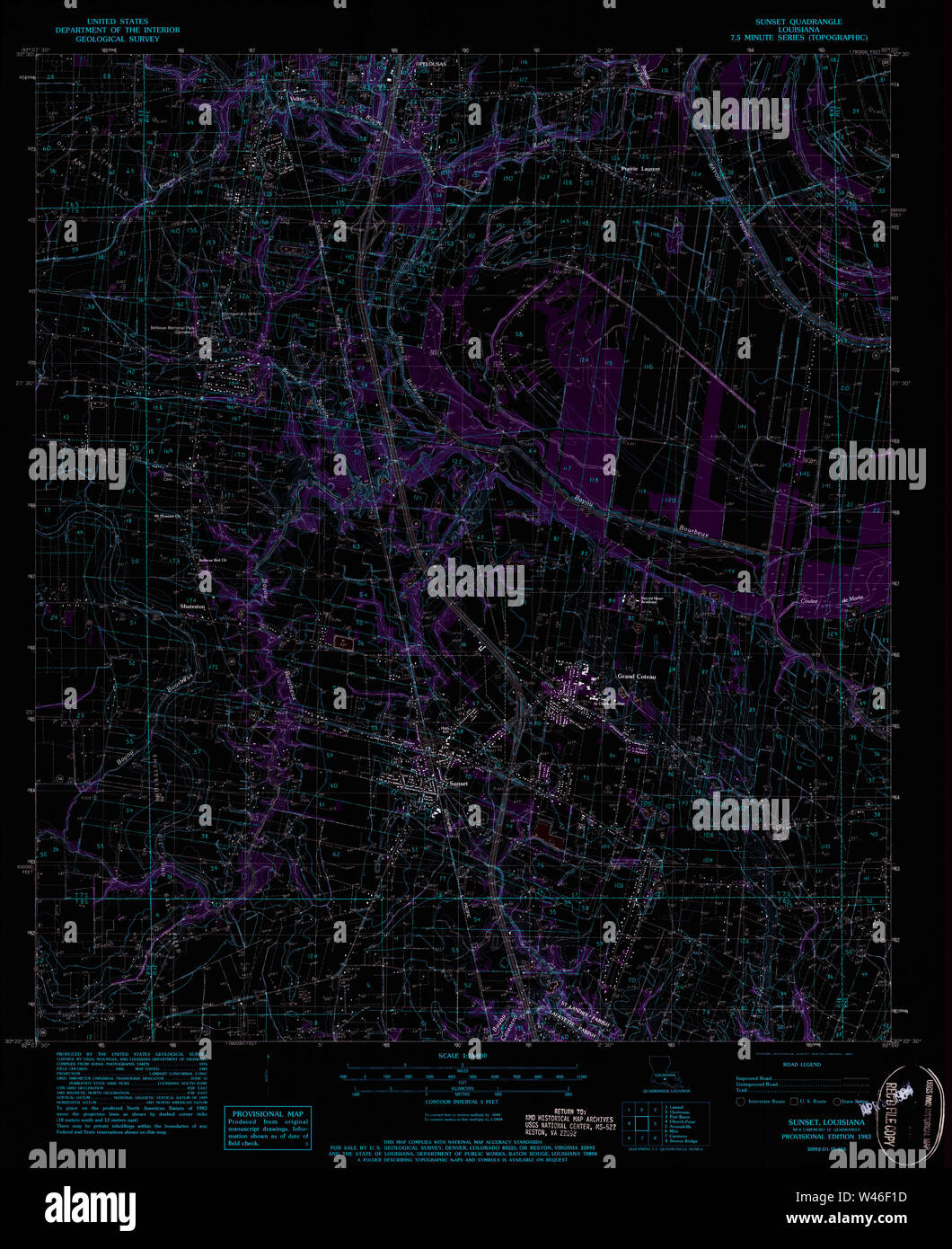 USGS TOPO Map Louisiana LA Sunset 333378 1983 24000 Inverted Stock ...