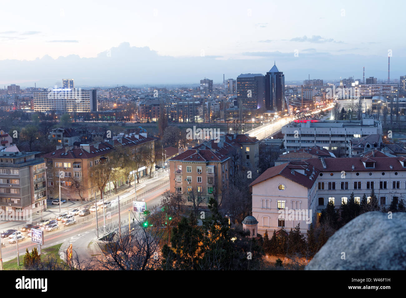 Night view of Plovdiv, Bulgaria viewed from the hill Nebet-Tepe Stock ...