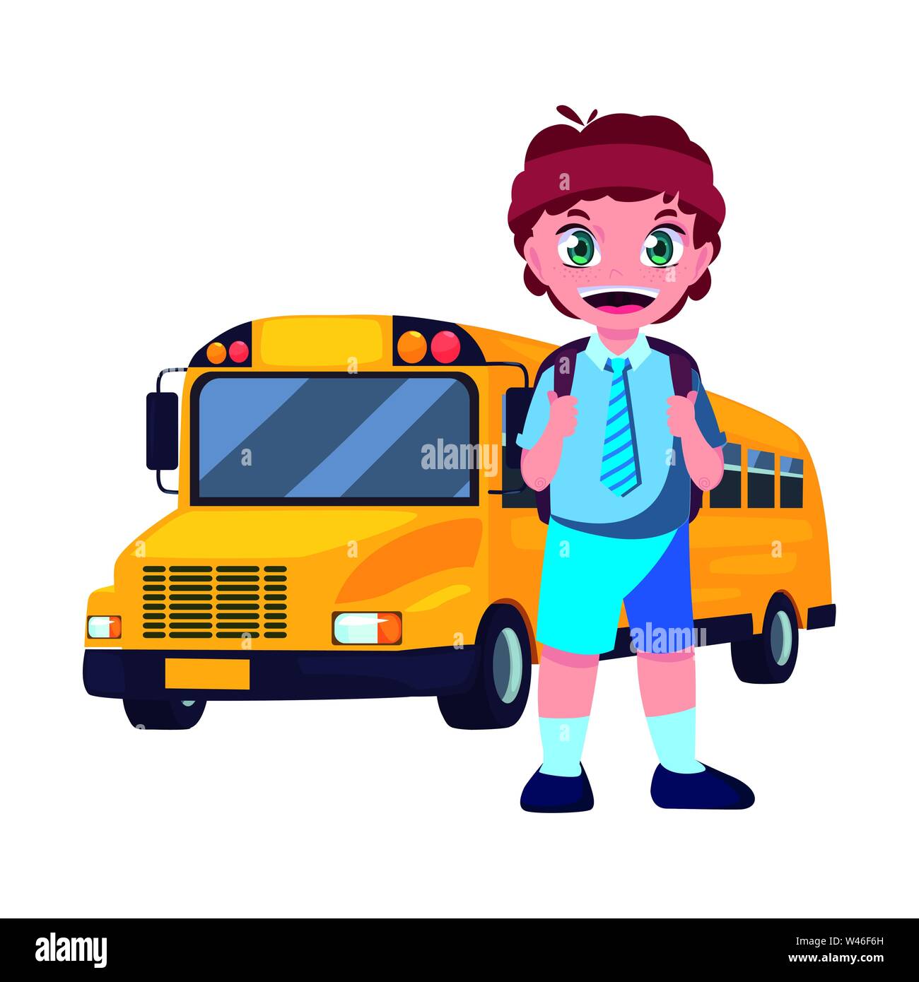 student boy and bus transport back to school vector illustration Stock ...