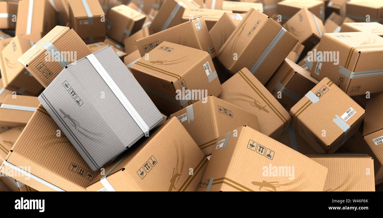 modern concept of a lost parcel mountain from the boxes as a background ...