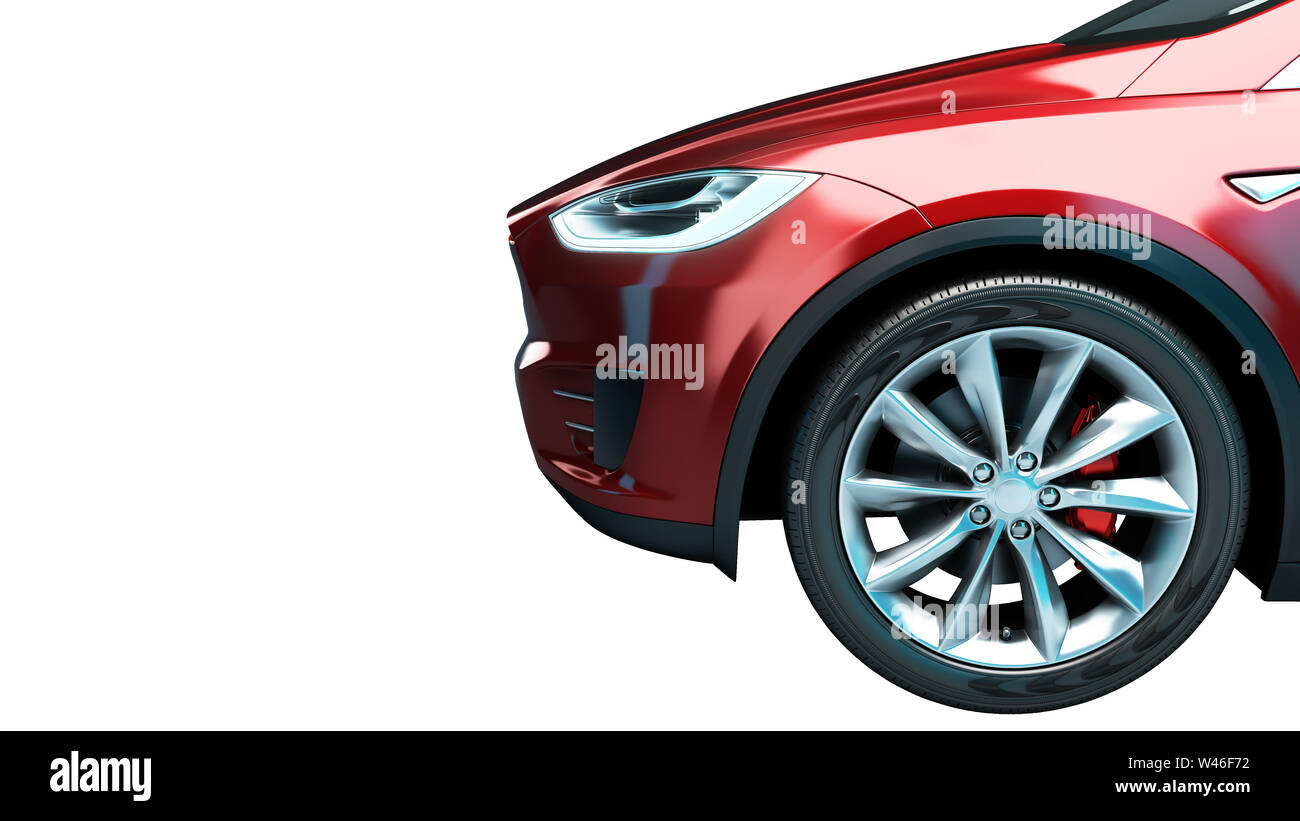 front of the red car side view 3d render on white no shadow Stock Photo ...