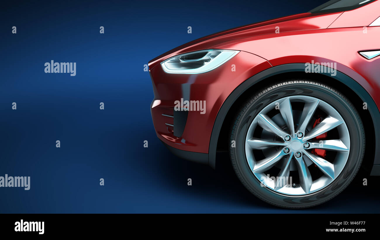 front of the red car side view 3d render on blue gradient Stock Photo ...