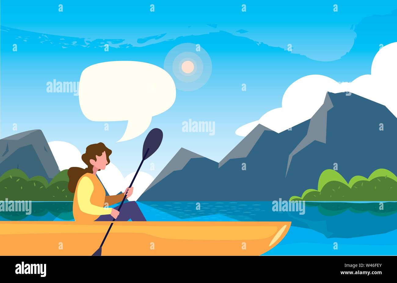 woman with boat and adventure rowing vector illustration Stock Vector ...