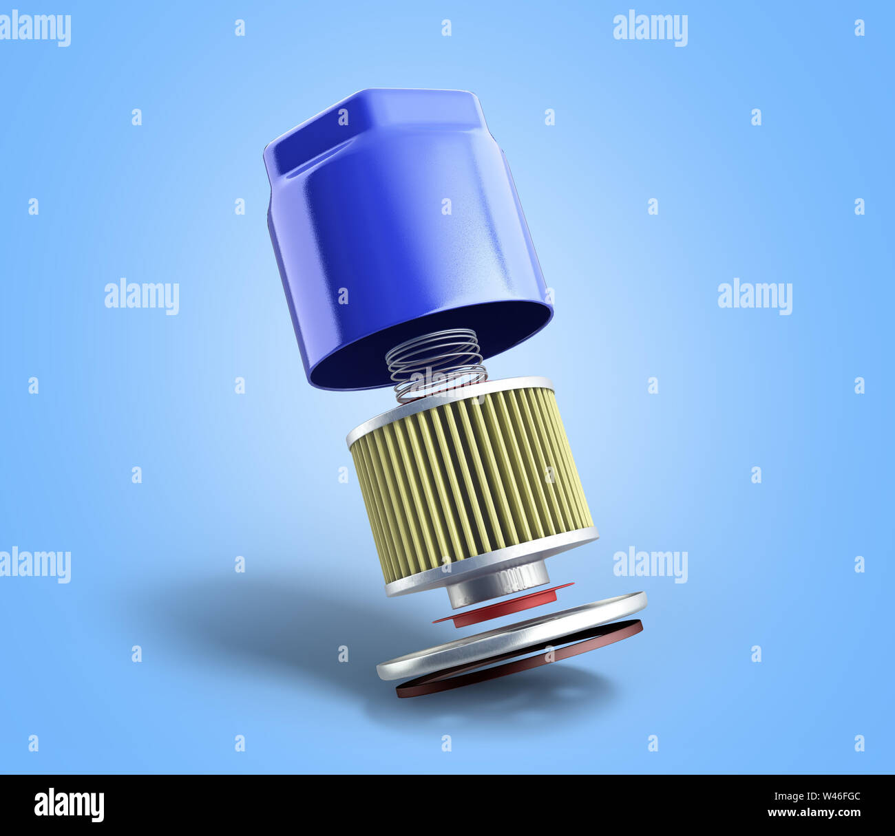 internal structure of automobile oil filter 3d render on blue Stock ...