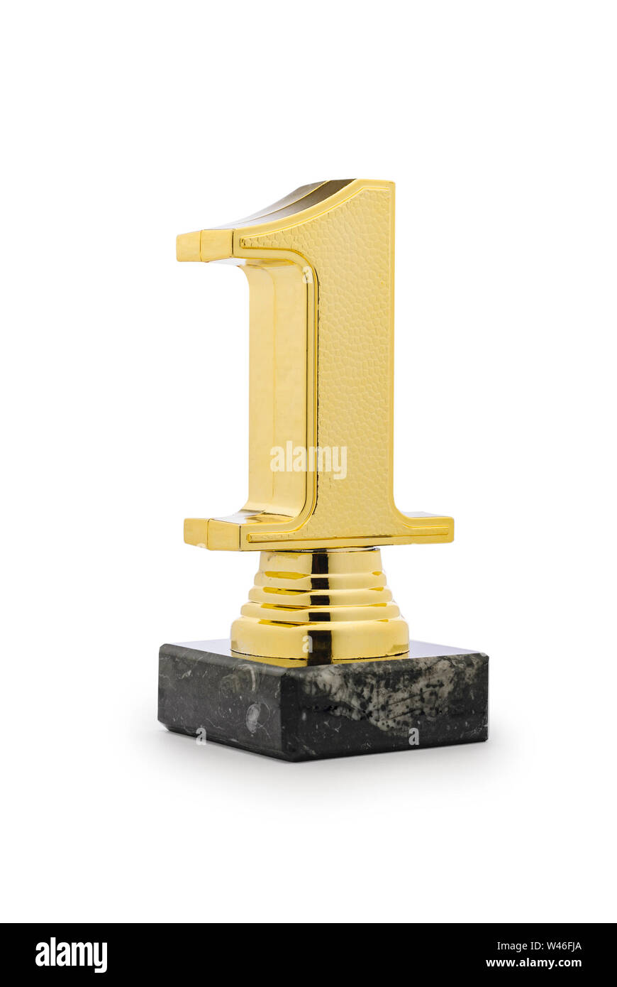 Winner or Champion 1st place metallic gold trophy on white in the form ...