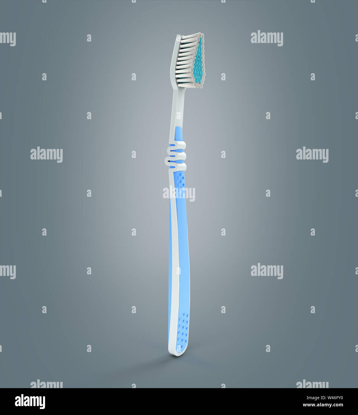 blue toothbrush close up 3d render on a grey background Stock Photo - Alamy