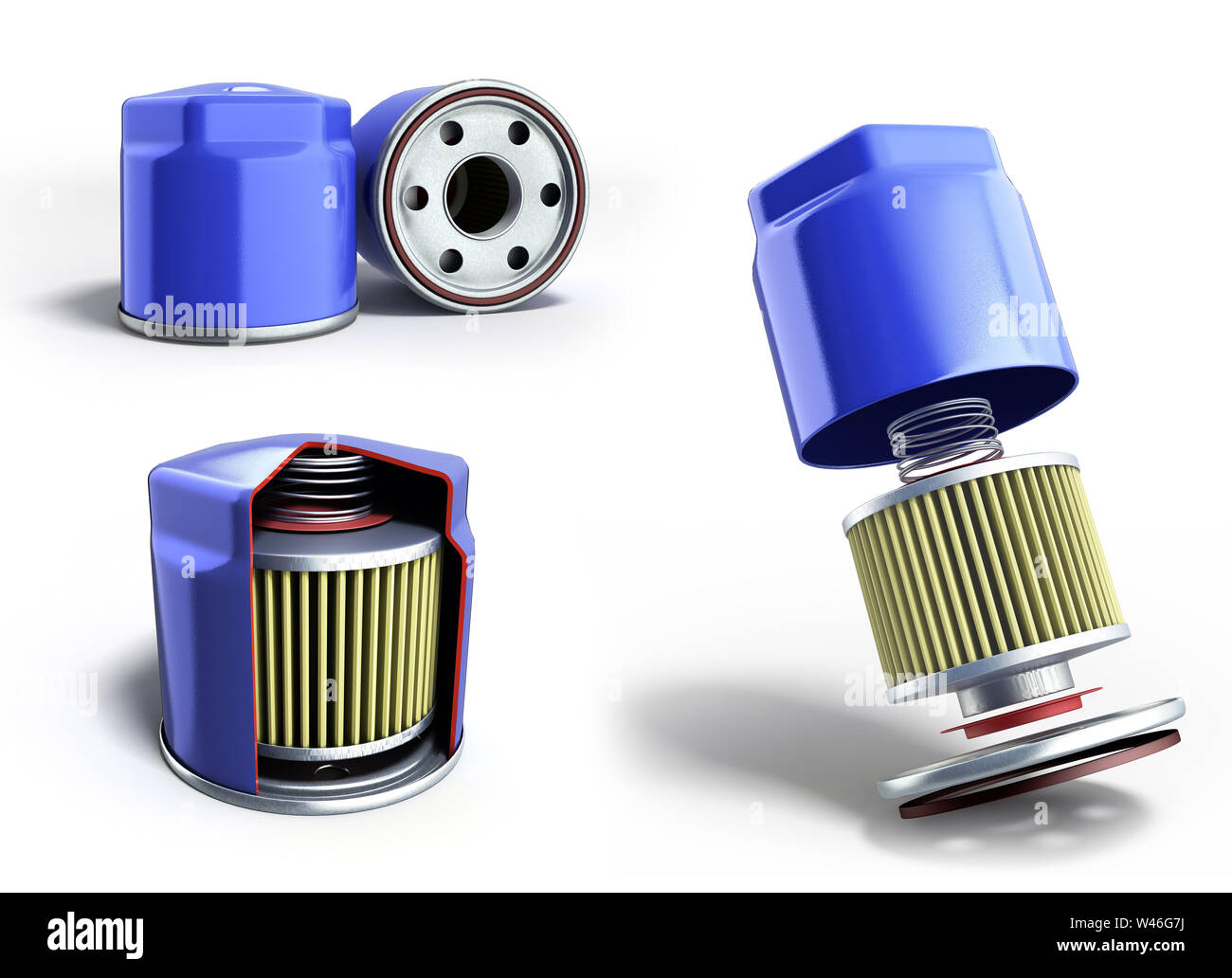 collection of automobile oil filters 3d render on white Stock Photo - Alamy