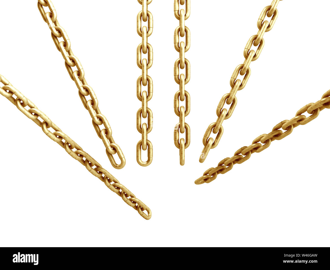 collection of seamless metal chains colored gold 3d render on white ...
