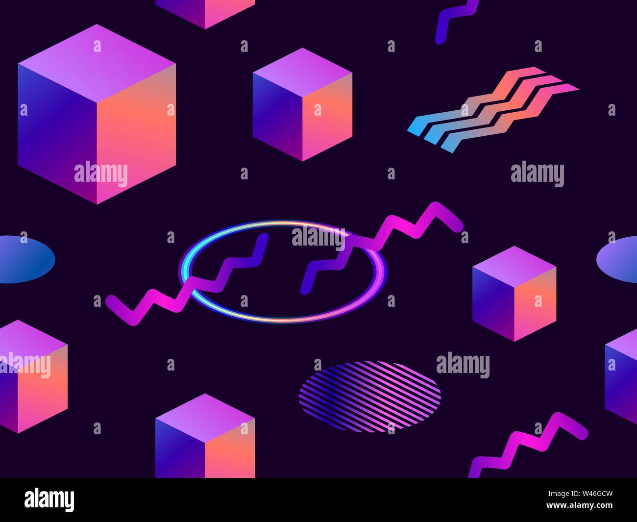 Memphis seamless pattern. Geometric shapes in the style of 80s, isometric. Background for print ...