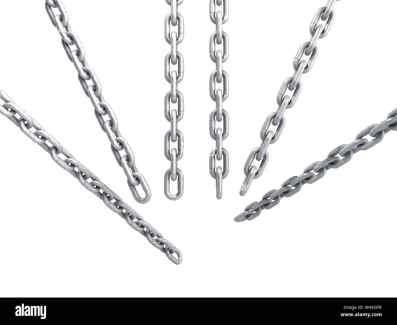 collection of seamless metal chains colored silver 3d render on white ...