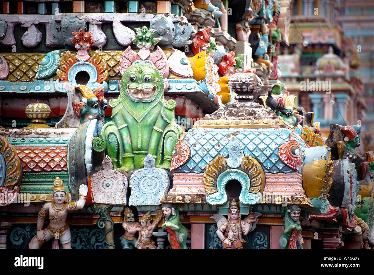Great Indian architecture and religious art. Gods pantheon at Temple ...