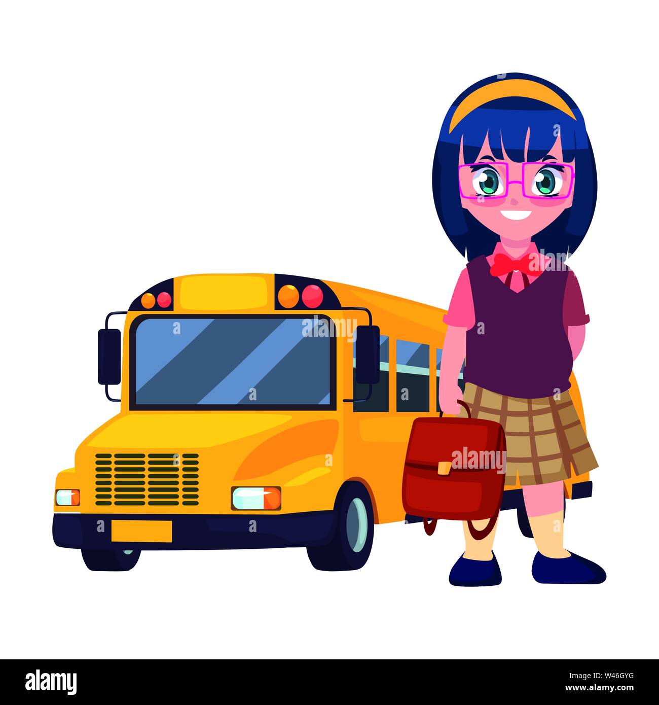 student girl with bus back to school vector illustration Stock Vector ...