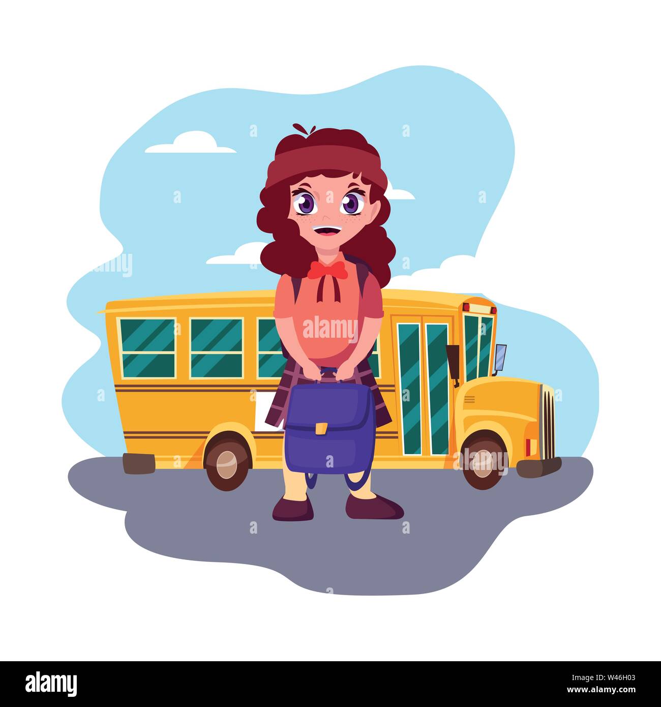 student girl with bus back to school vector illustration Stock Vector ...