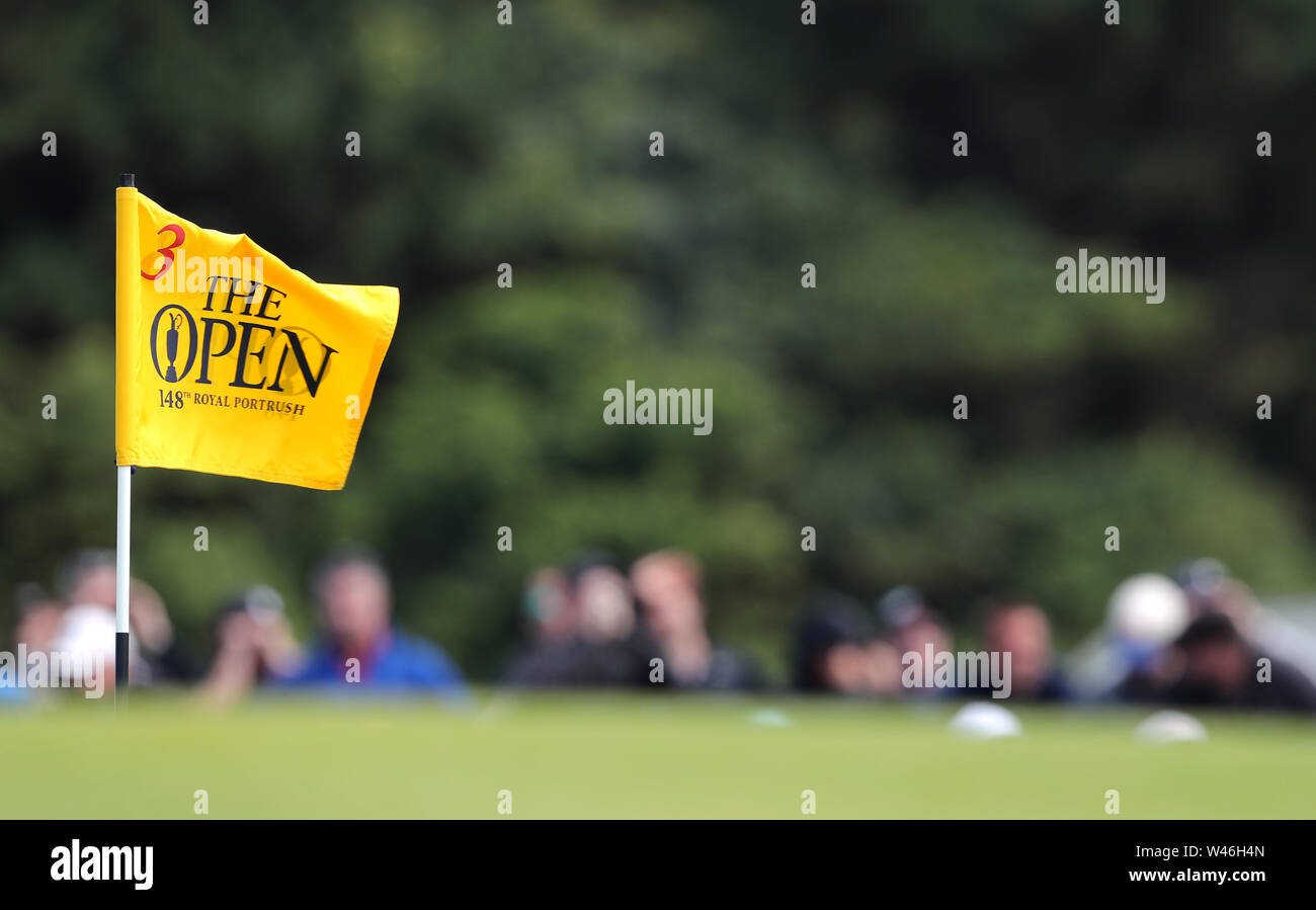 Close up of the 3rd green flag during day three of The Open ...