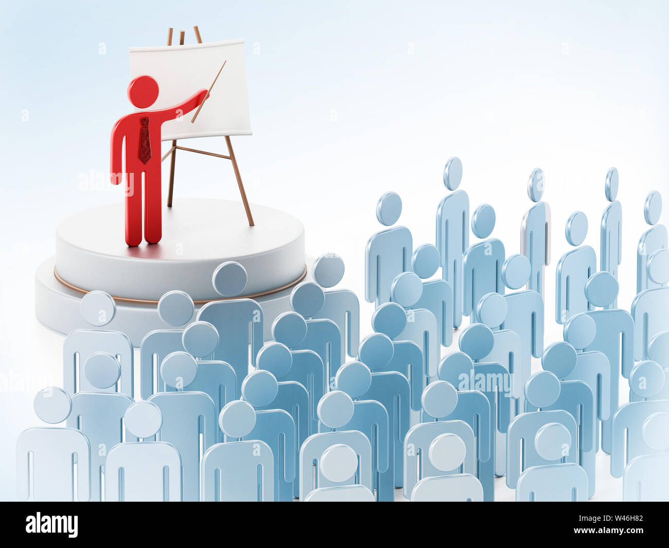 Public speaker red figure surrounded with blue figures giving a speech ...