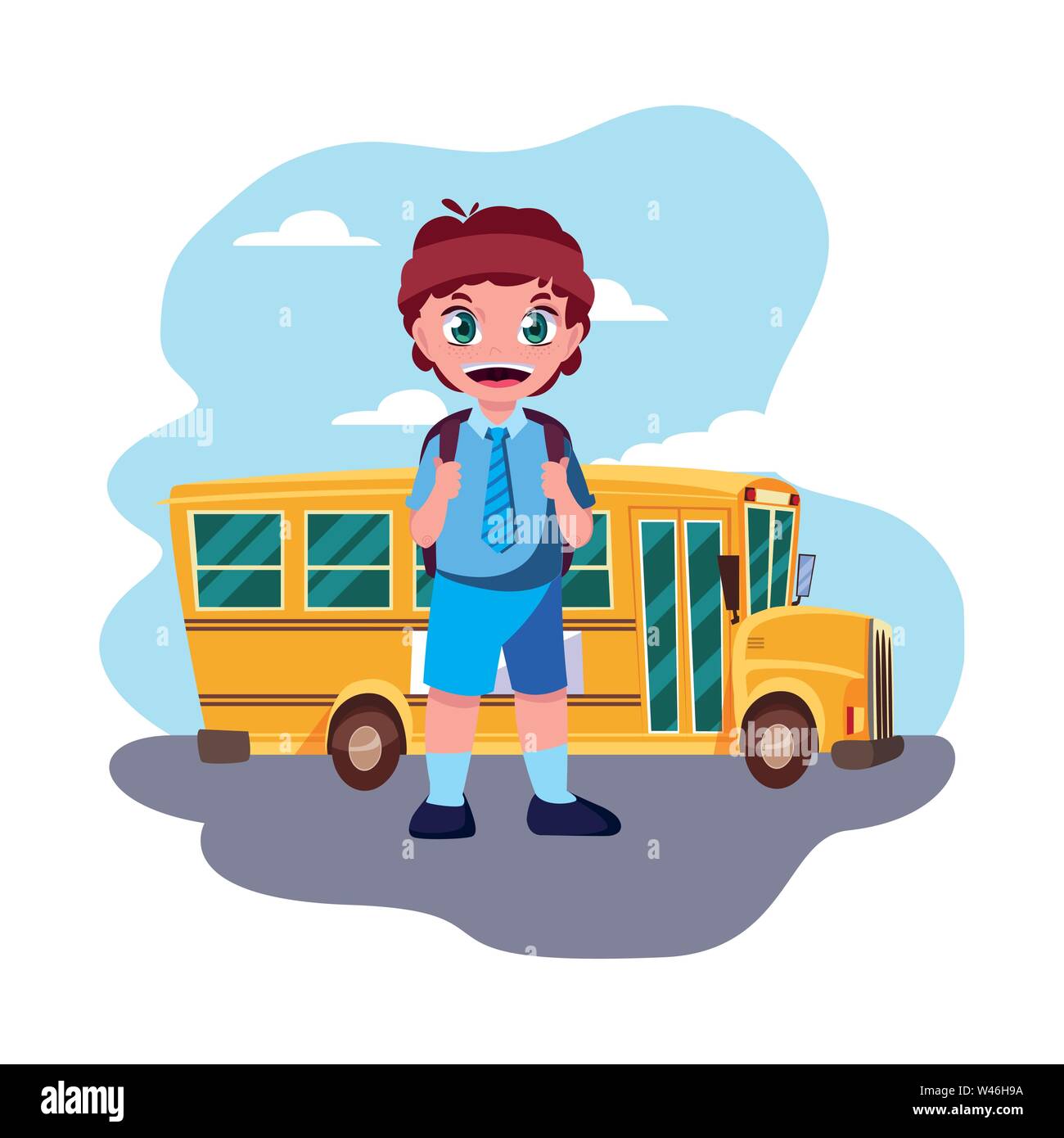 student boy and bus transport back to school vector illustration Stock ...