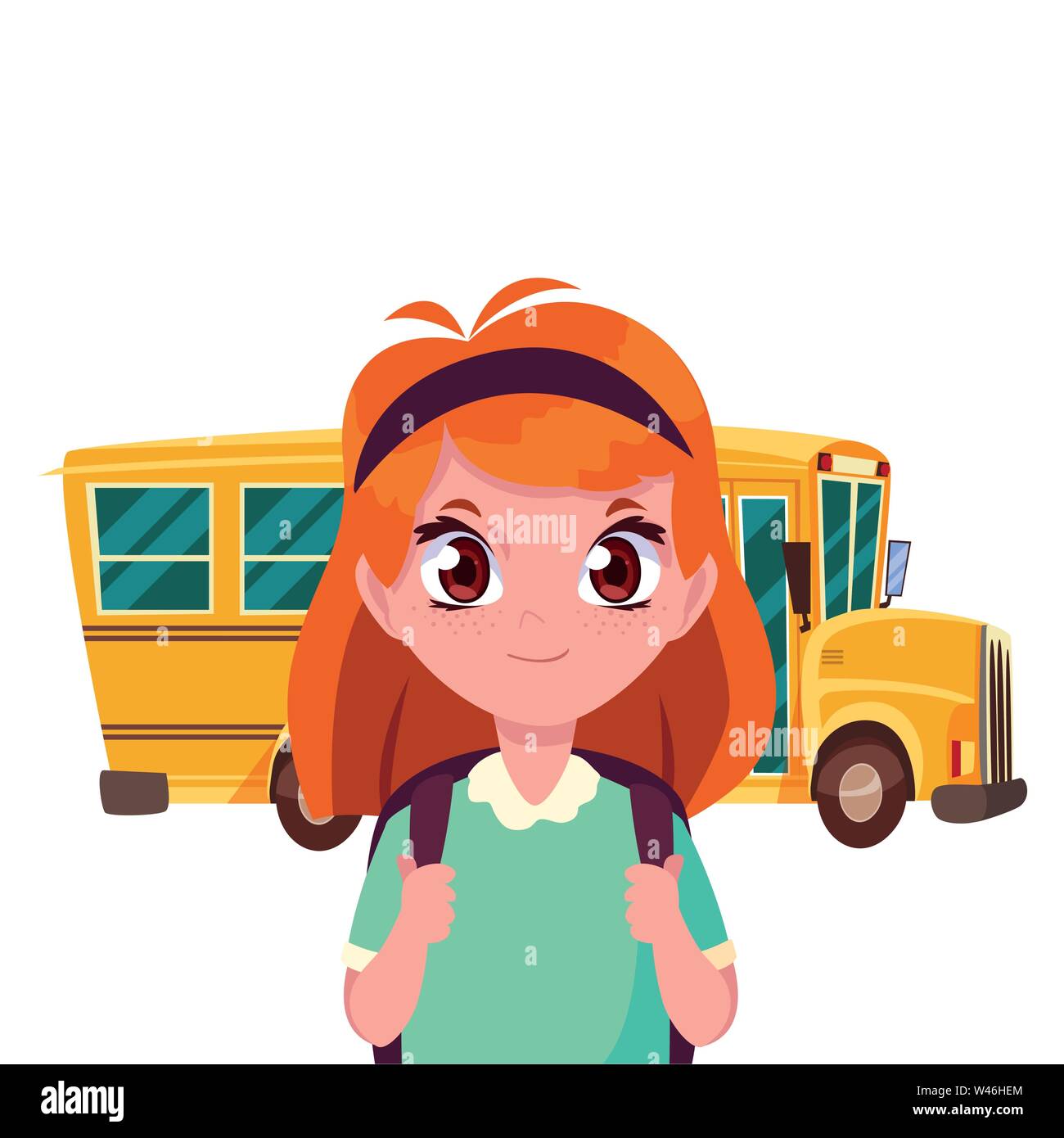 student girl with bus back to school vector illustration Stock Vector ...