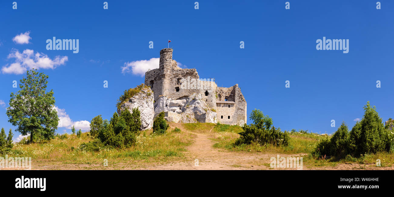 MIROW, POLAND - July 15, 2019: Ruins of Castle in Mirow village, one of ...