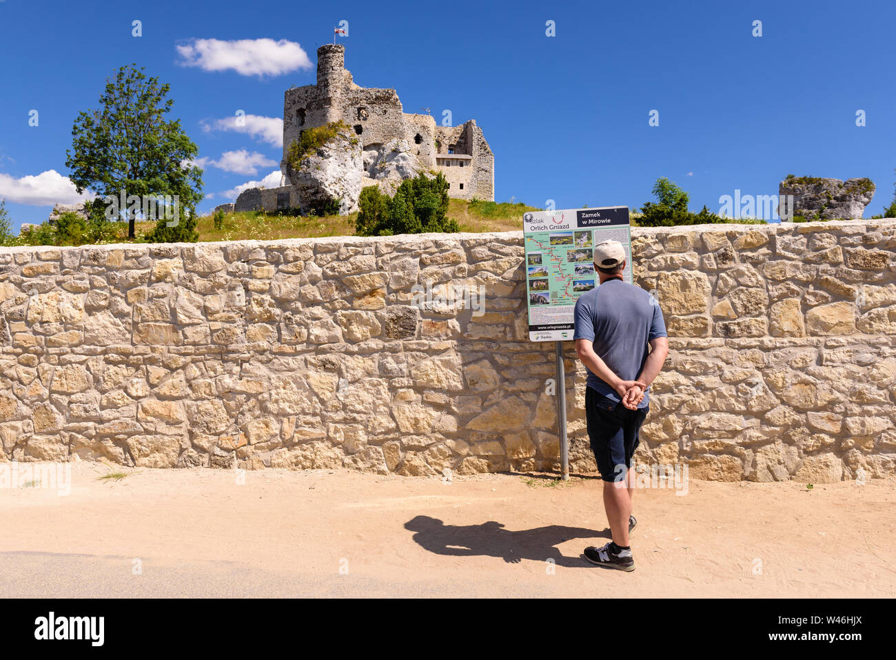 MIROW, POLAND - July 15, 2019: Ruins of Castle in Mirow village, one of ...