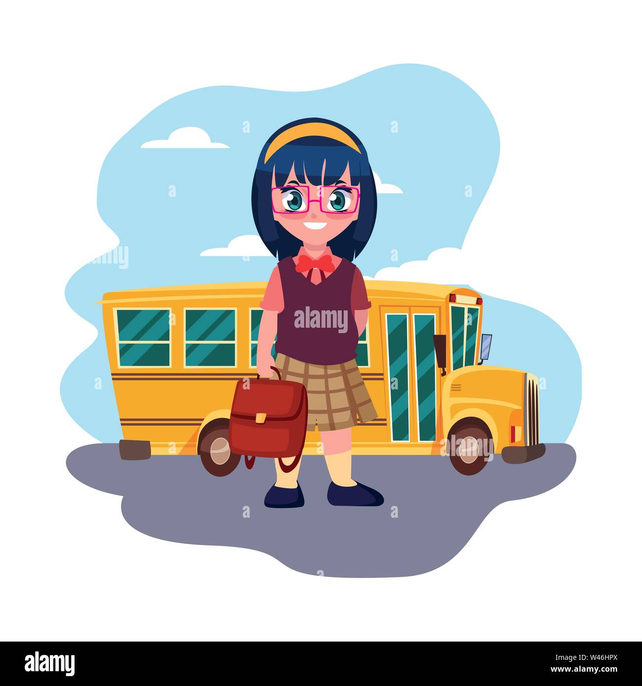 student girl with bus back to school vector illustration Stock Vector ...
