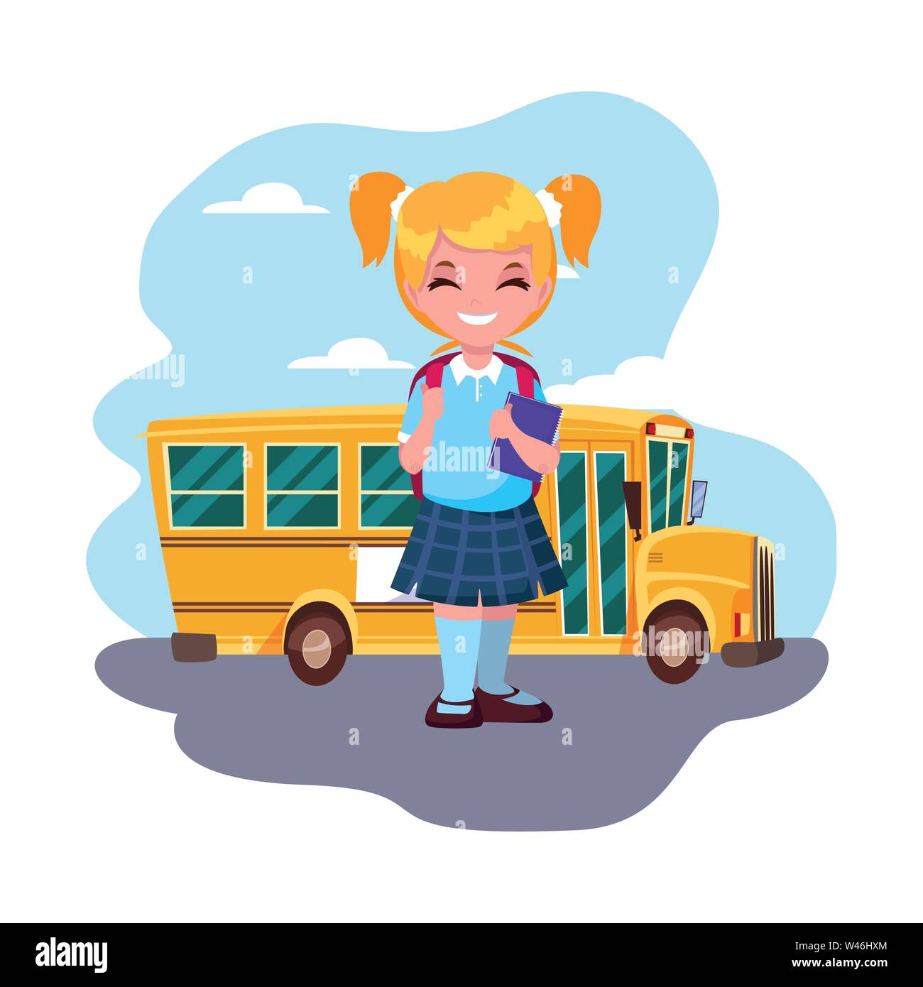 student girl with bus back to school vector illustration Stock Vector ...