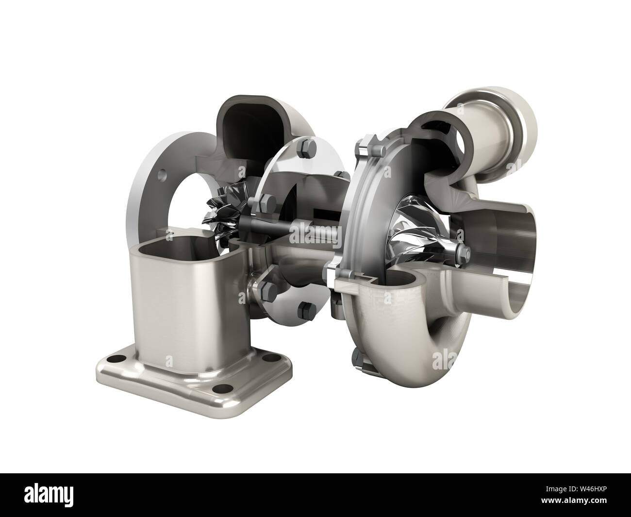 Automotive turbocharger turbine 3d render on white no shadow Stock ...