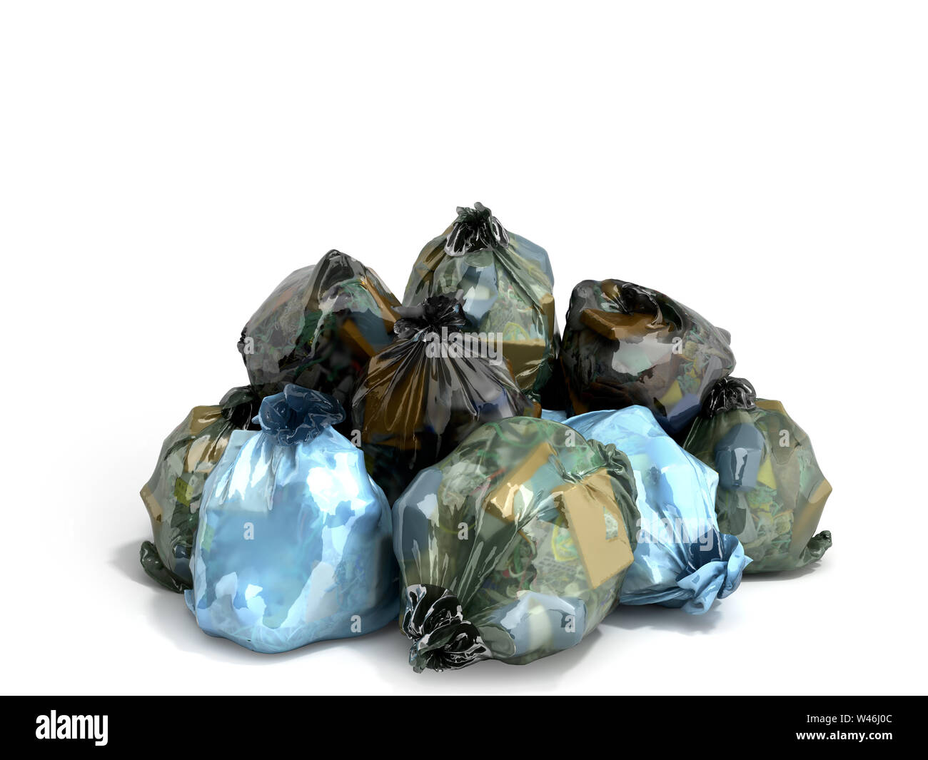 close up of a garbage bags stack 3d render on white background Stock ...