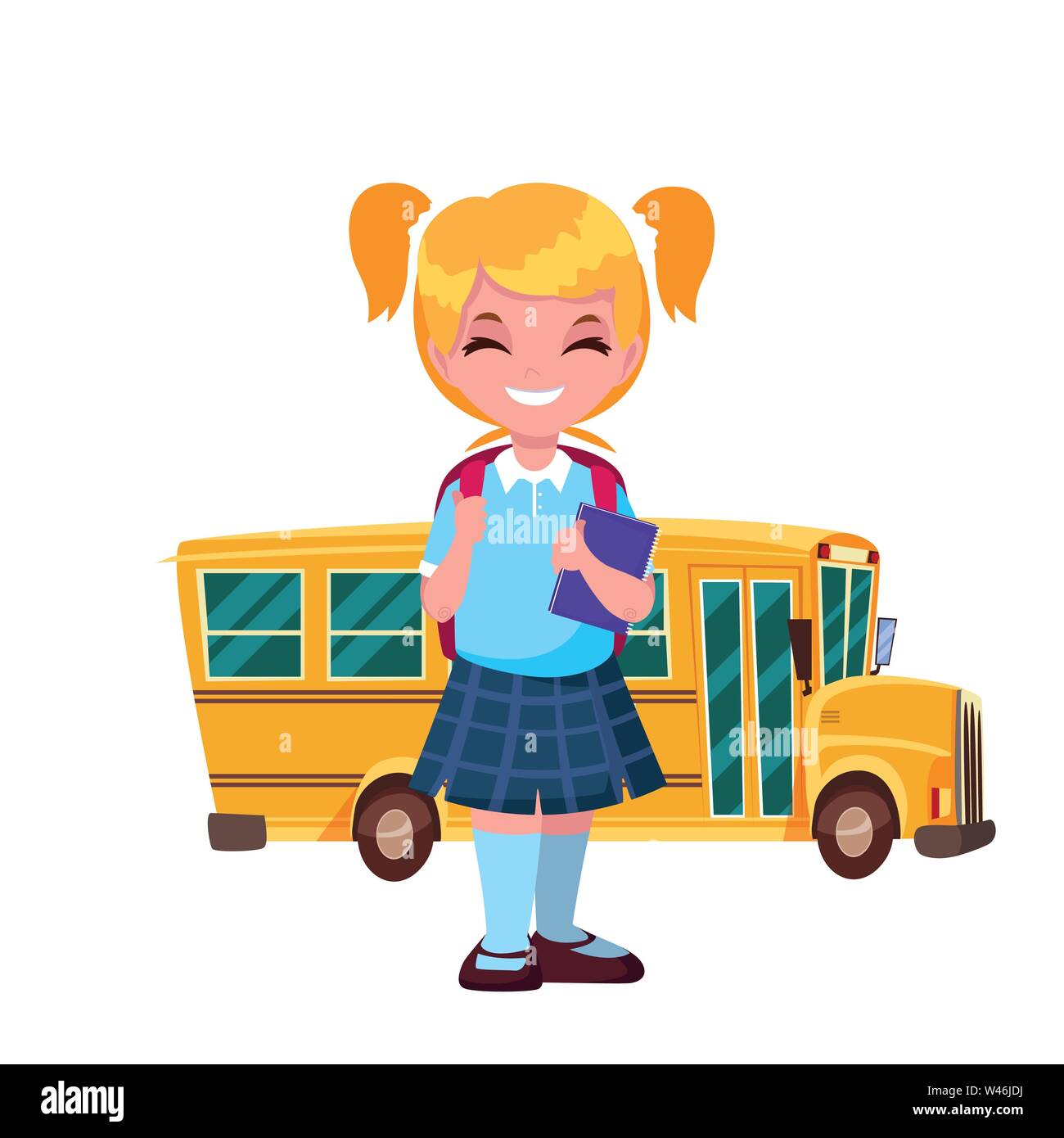 student girl with bus back to school vector illustration Stock Vector ...