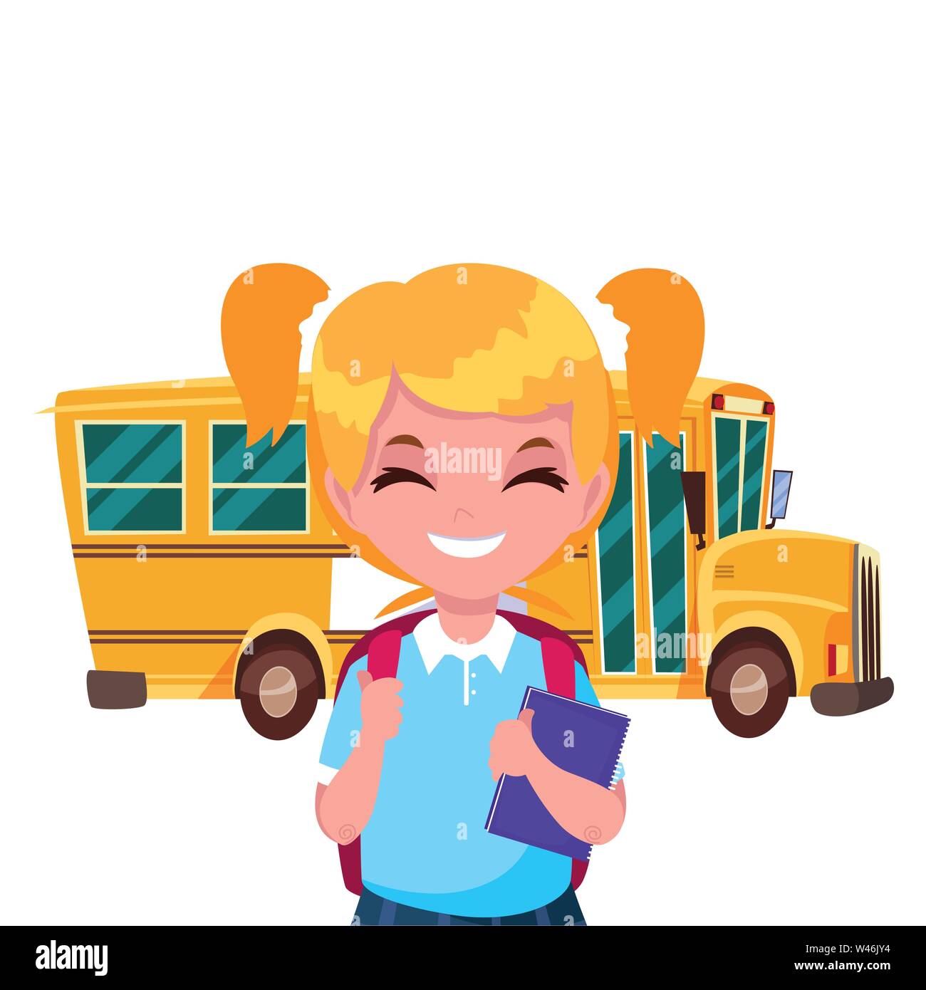 student girl with bus back to school vector illustration Stock Vector ...
