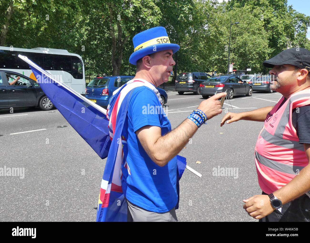London, UK. 20th July, 2019. Arch remainer Steve Bray, running late for ...