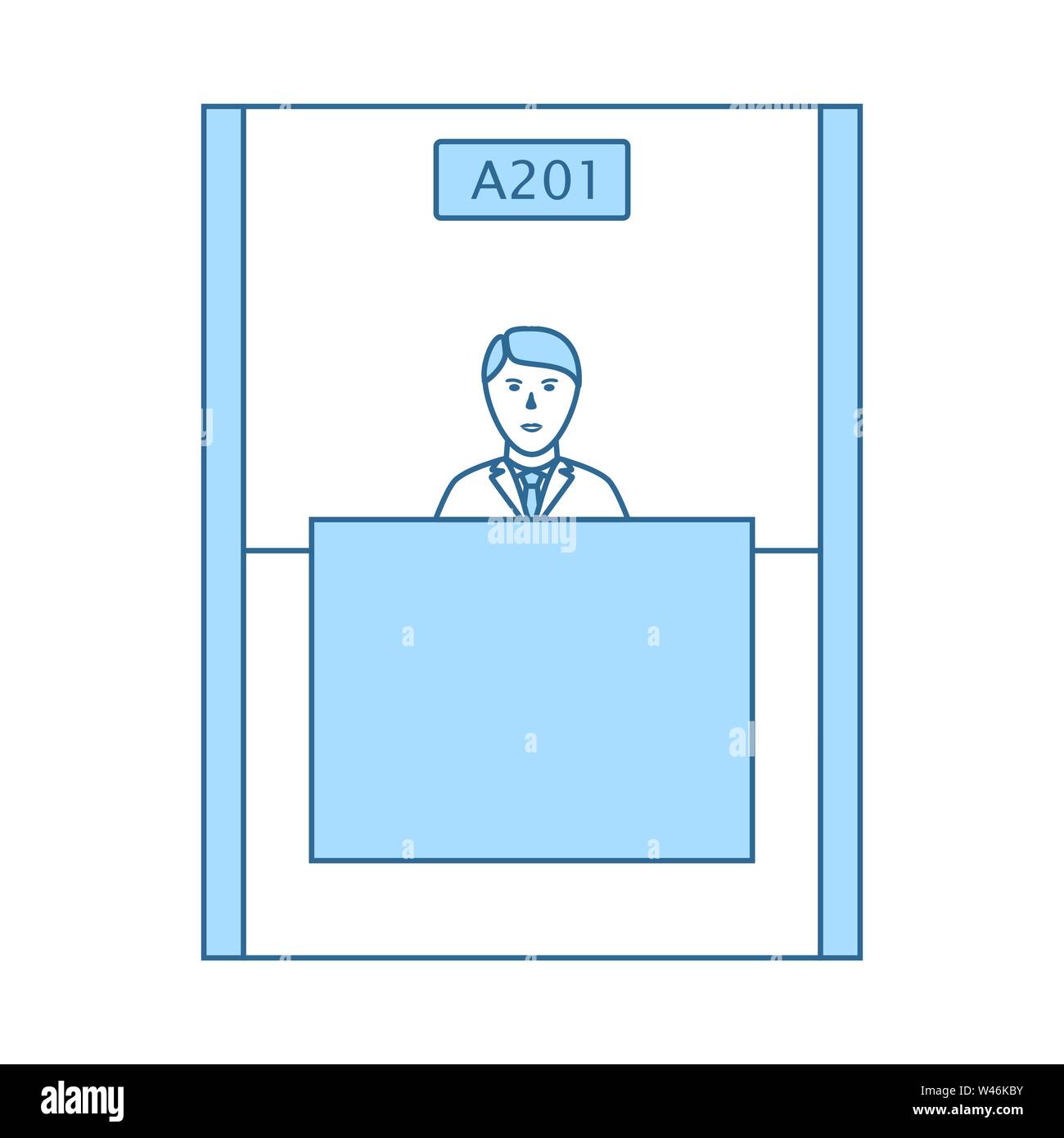 Bank Clerk Icon. Thin Line With Blue Fill Design. Vector Illustration ...