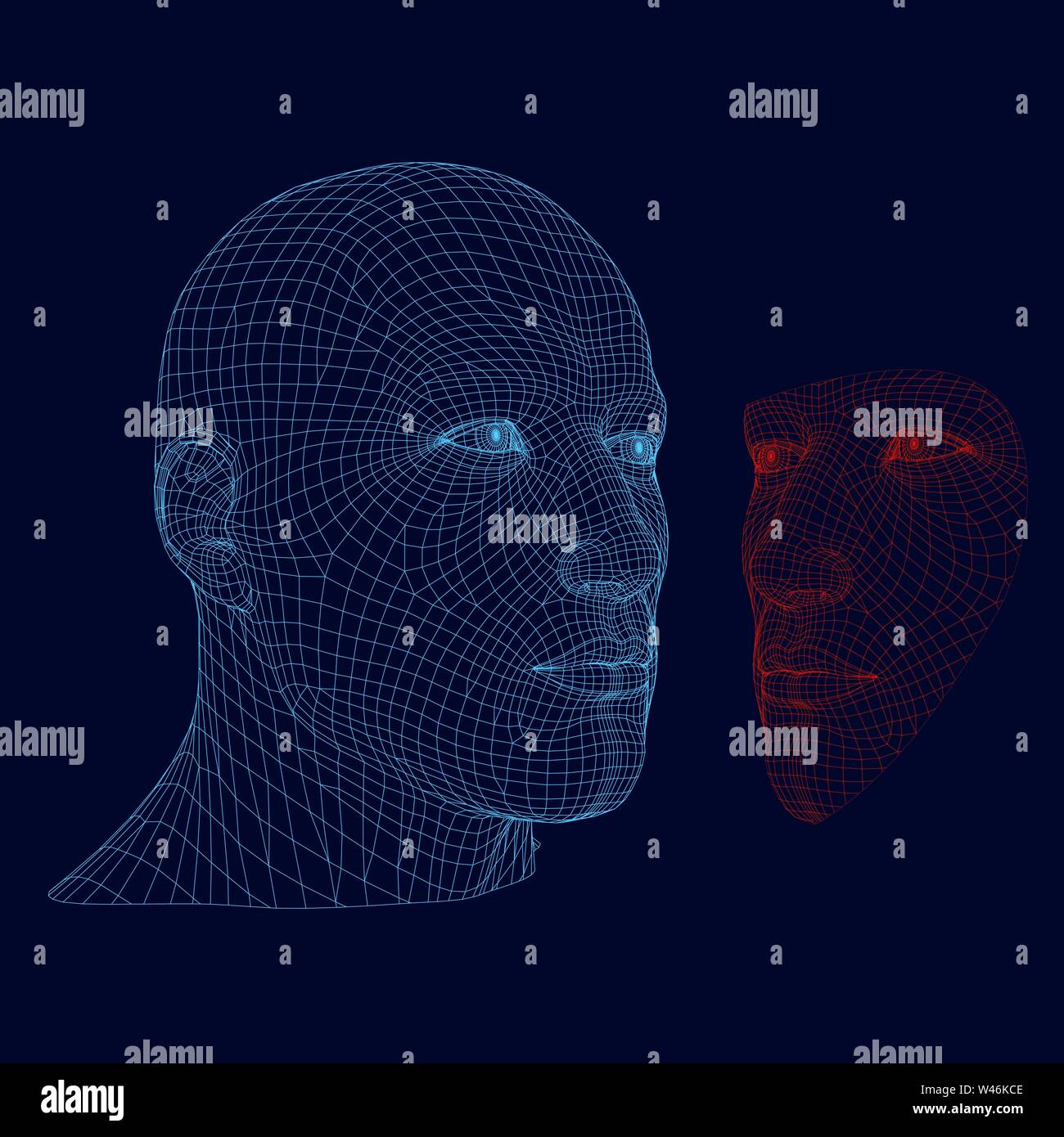 Polygonal human head. Wireframe face men. Face recognition. 3D Vector ...