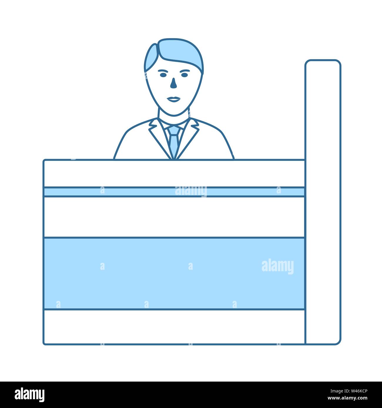 Bank Clerk Icon. Thin Line With Blue Fill Design. Vector Illustration ...