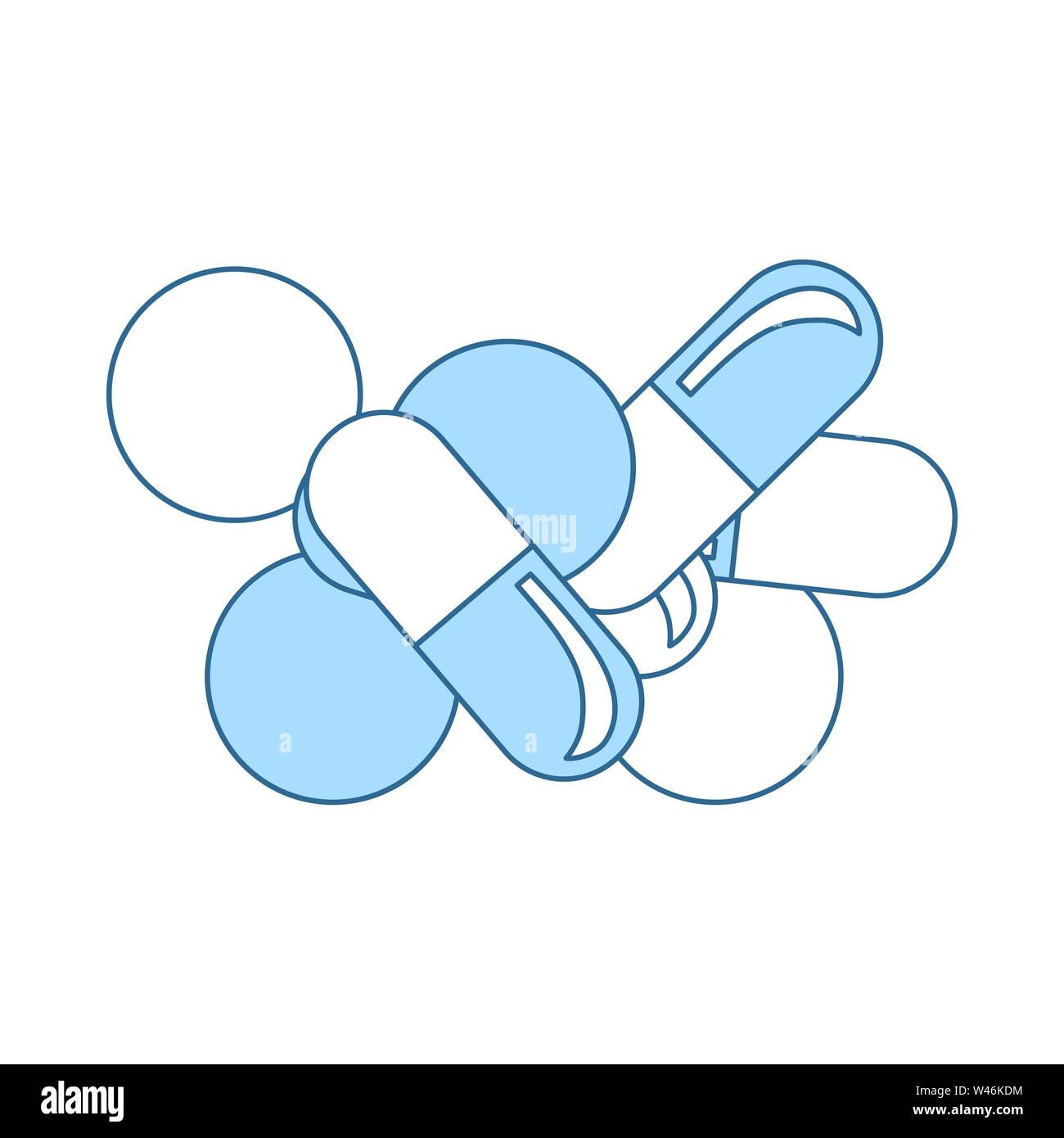 Pill And Tabs Icon. Thin Line With Blue Fill Design. Vector ...