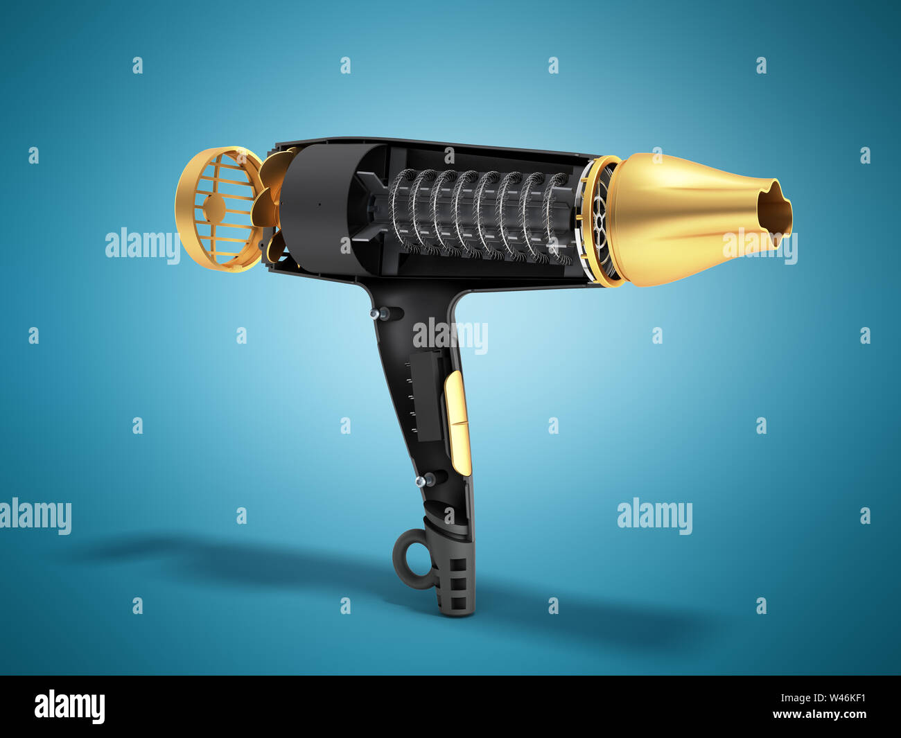 internal structure of the hair dryer 3d render on blue Stock Photo - Alamy