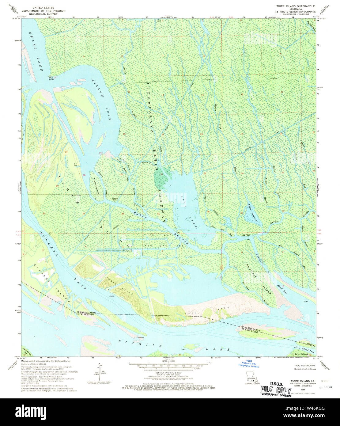 USGS TOPO Map Louisiana LA Tiger Island 333418 1969 24000 Stock Photo ...
