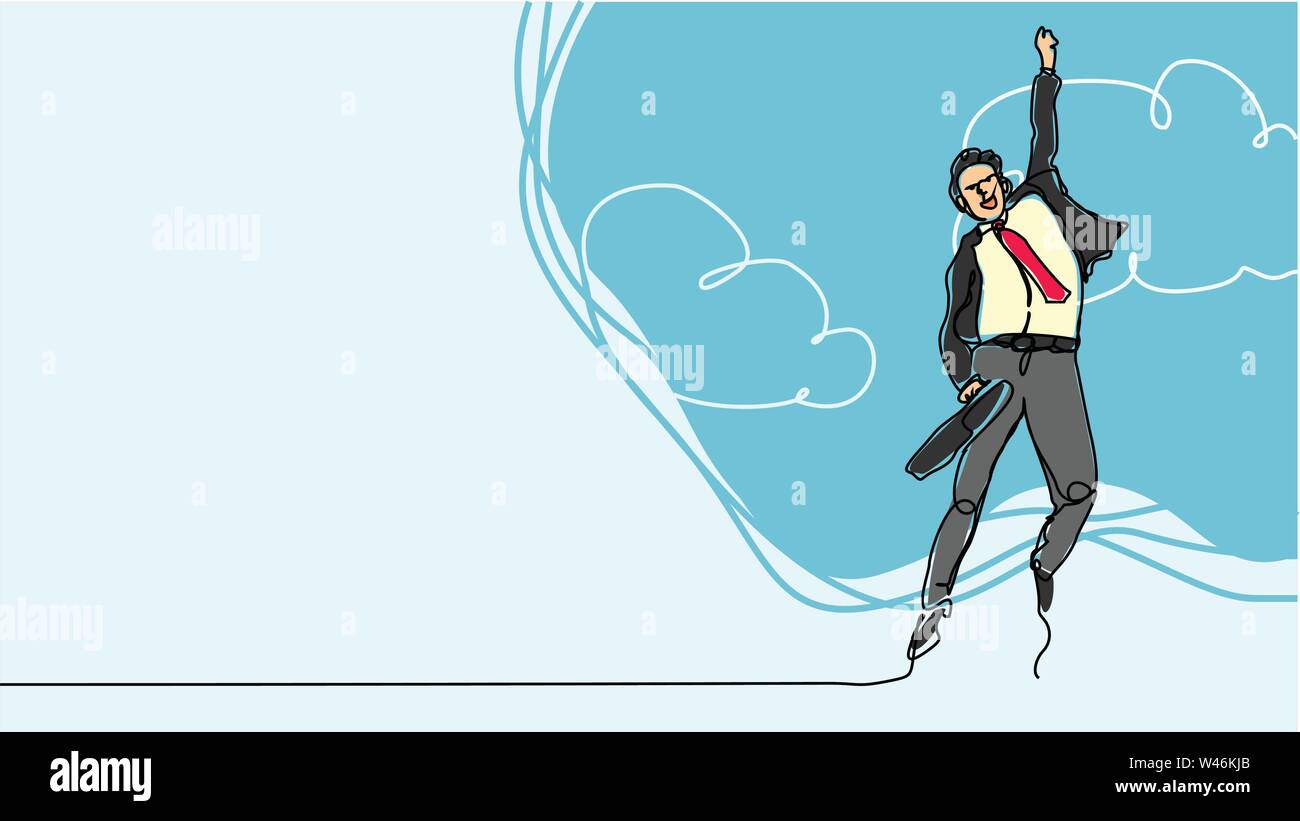 businessman happy victory jumping single line bad drawing with water ...
