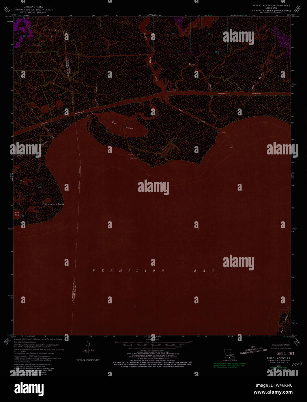 USGS TOPO Map Louisiana LA Tigre Lagoon 333423 1963 24000 Inverted ...
