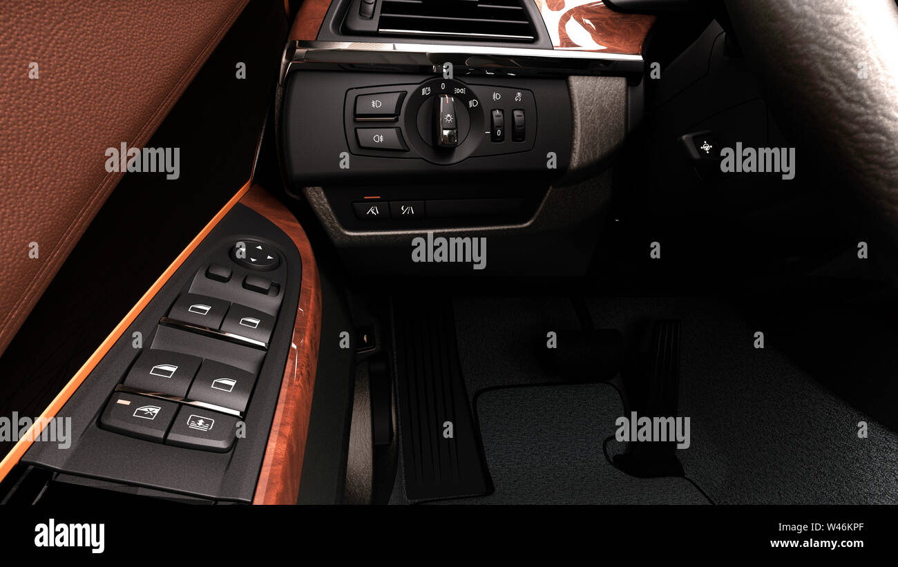 modern car interior view of the control panel lifting windows and ...