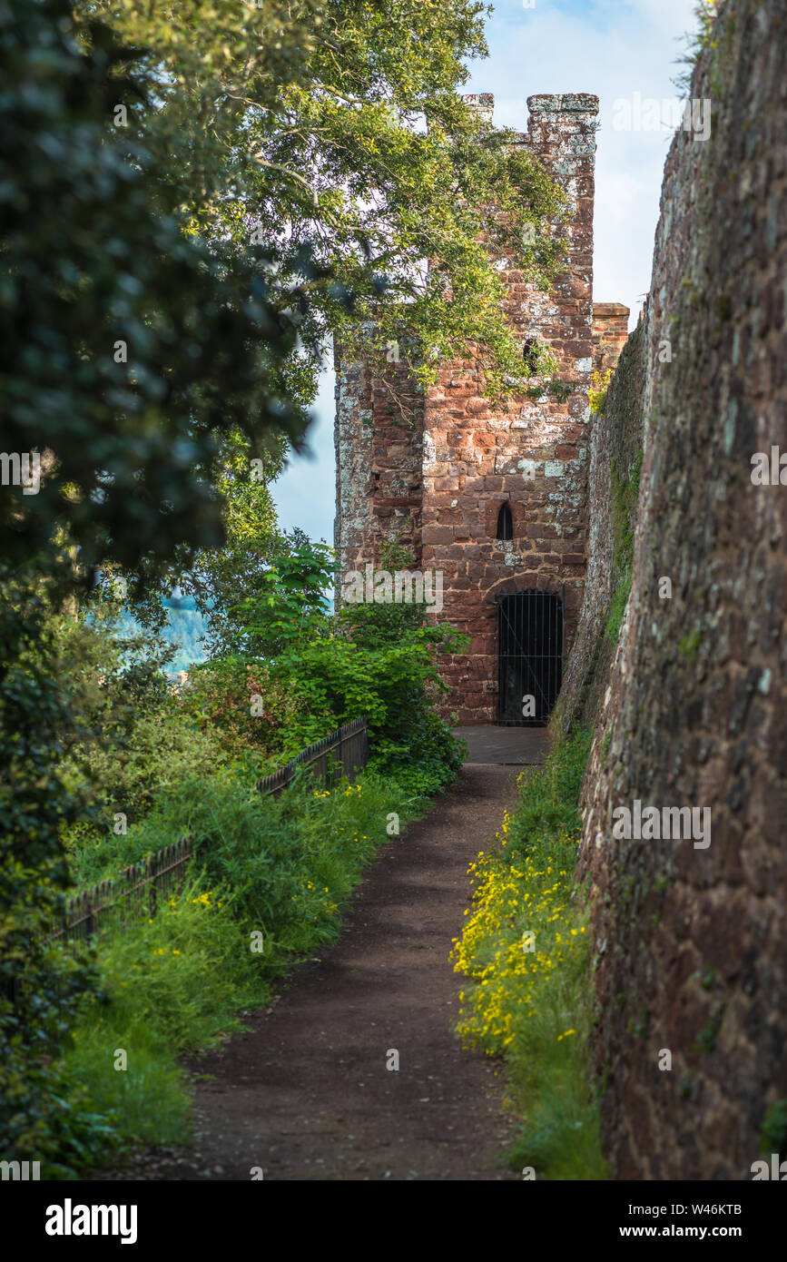 View of surviving walls and tower of Rougemont Castle with Roman walls ...