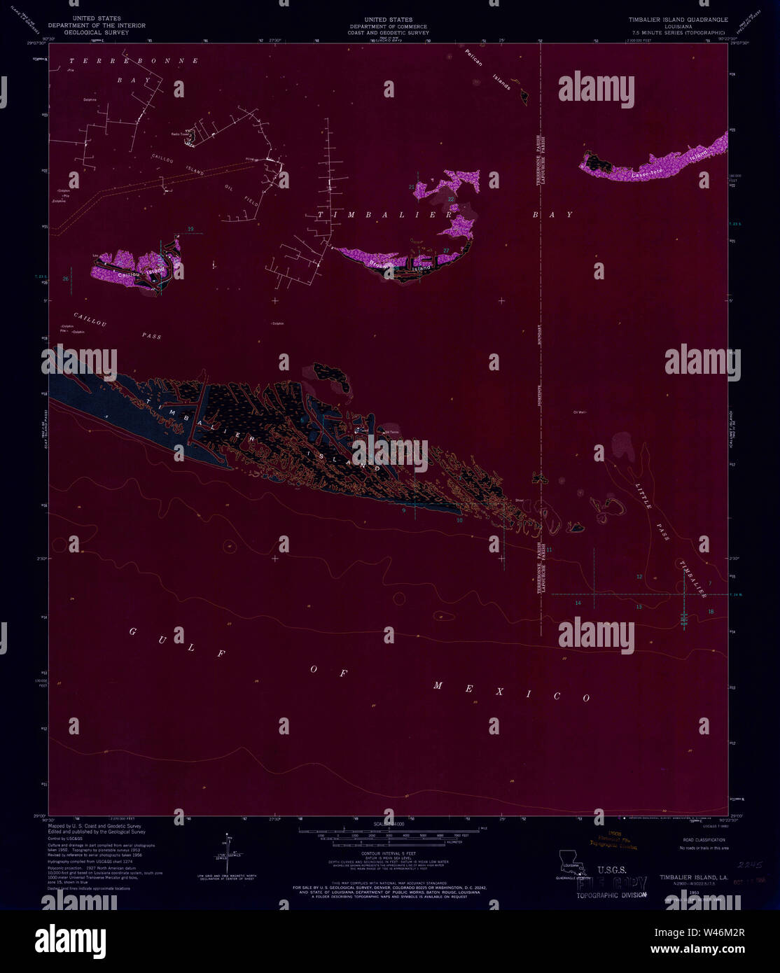 USGS TOPO Map Louisiana LA Timbalier Island 333425 1953 24000 Inverted ...