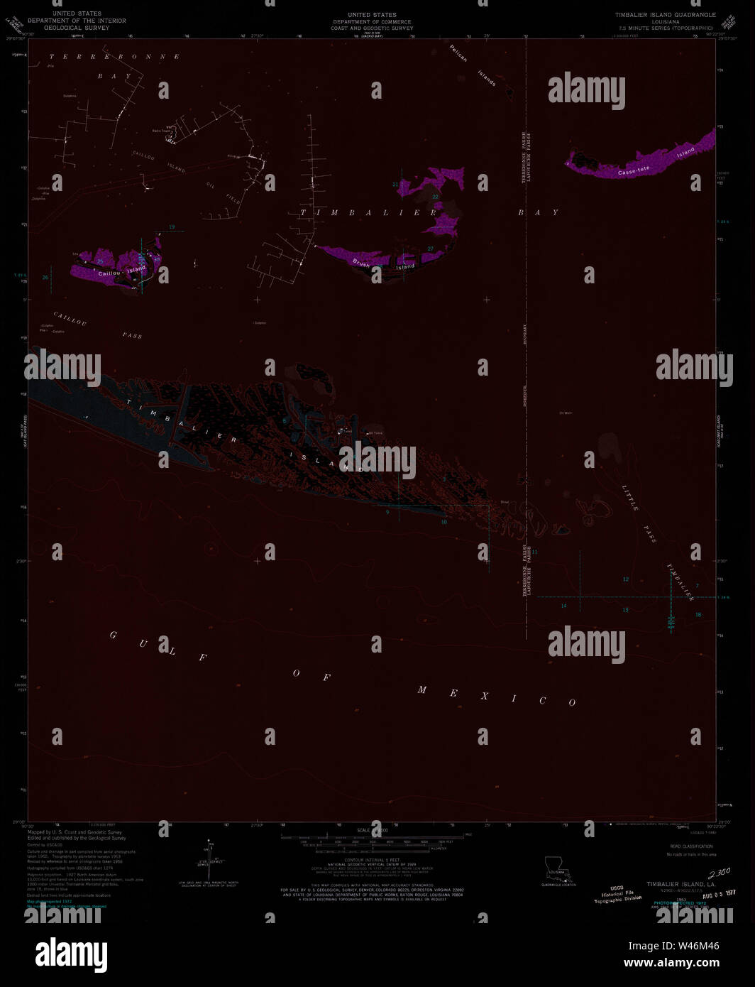 USGS TOPO Map Louisiana LA Timbalier Island 333427 1953 24000 Inverted ...