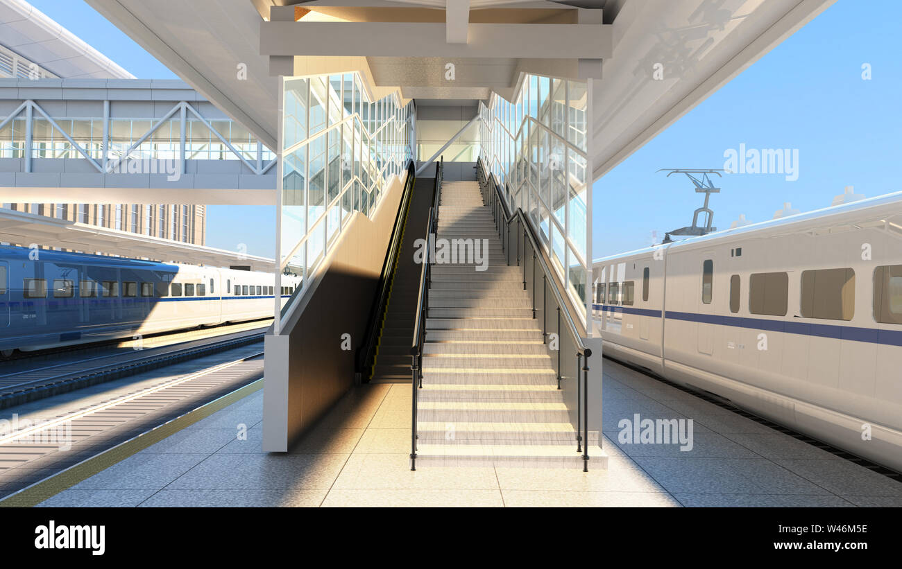 White modern high speed train on railway station at sunset Railway ...