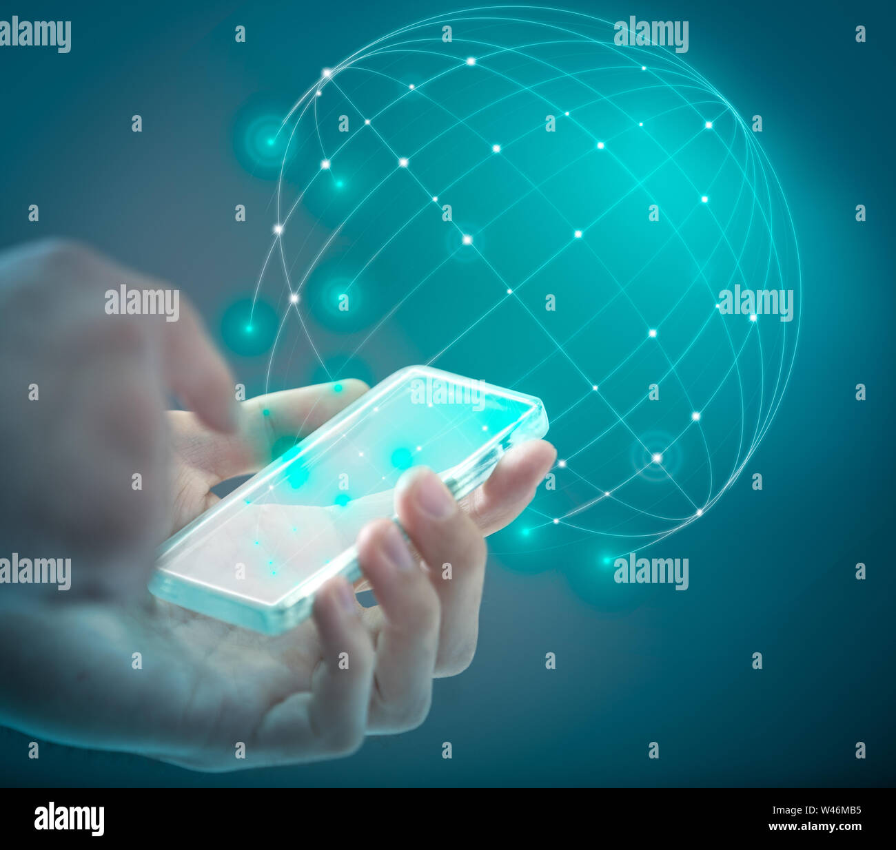 man's hand holding futuristic smart phone Stock Photo - Alamy